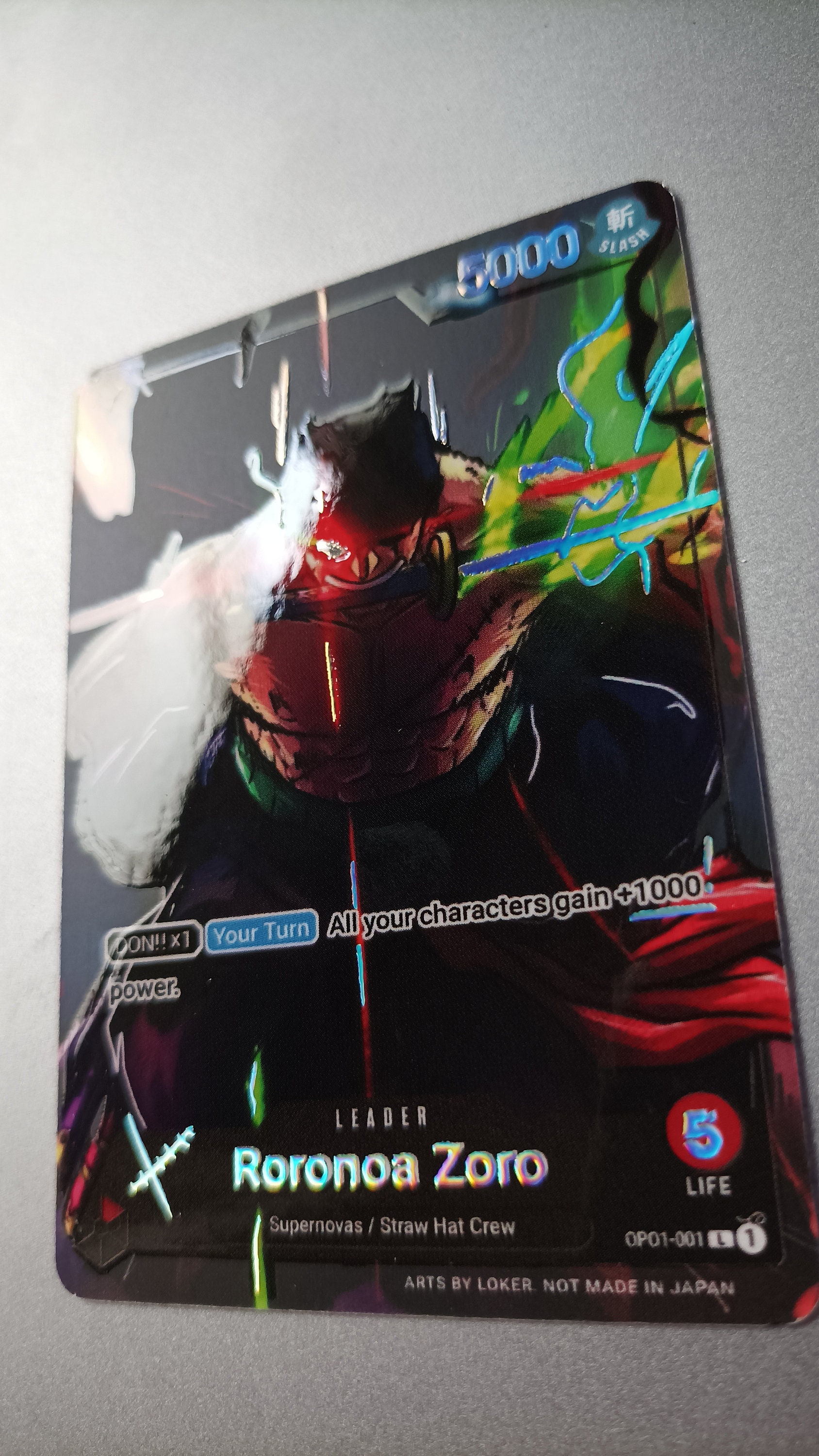 Roronoa Zoro One Piece TCG Custom Alt Art Leader foil & emboss - Etsy
