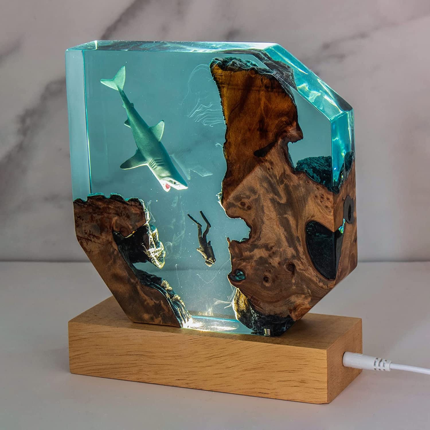 Epoxy Resin Shark Lamp, Handmade Home Decor Bedside Lamp, Unique Resin ...