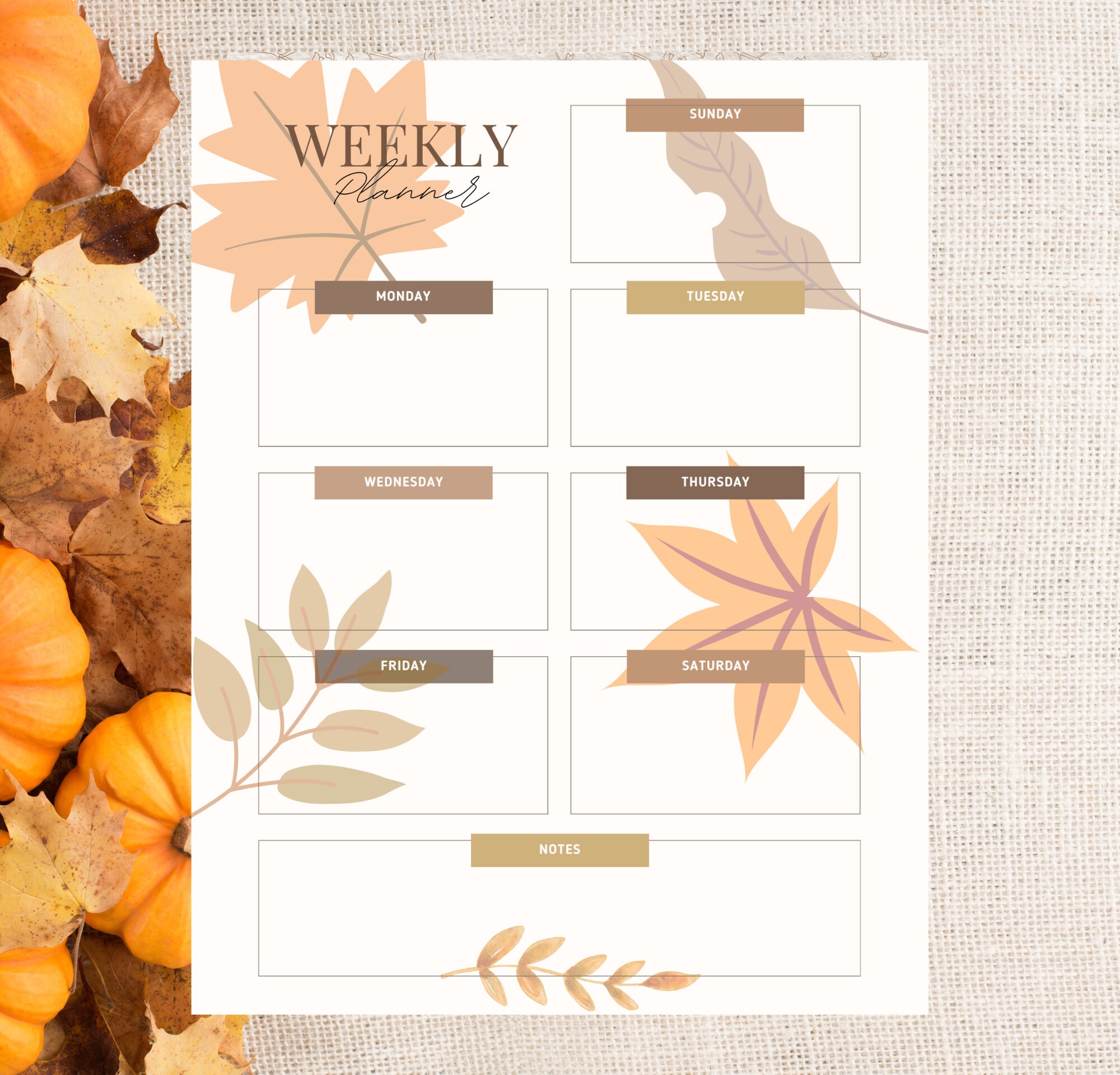 Digital Weekly Planner Fall Themed Instant Download Planner Insert PDF ...