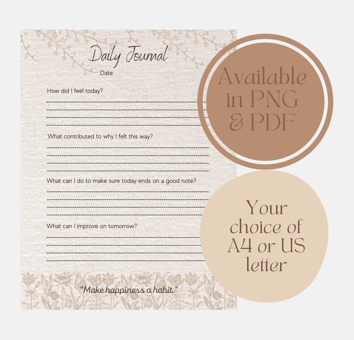 Printable Daily Journal| Self-reflection Template | Digital Journal ...