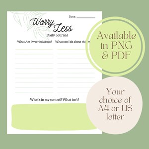 Printable Worry Journal|anxiety Template | Digital Journal| Printable ...