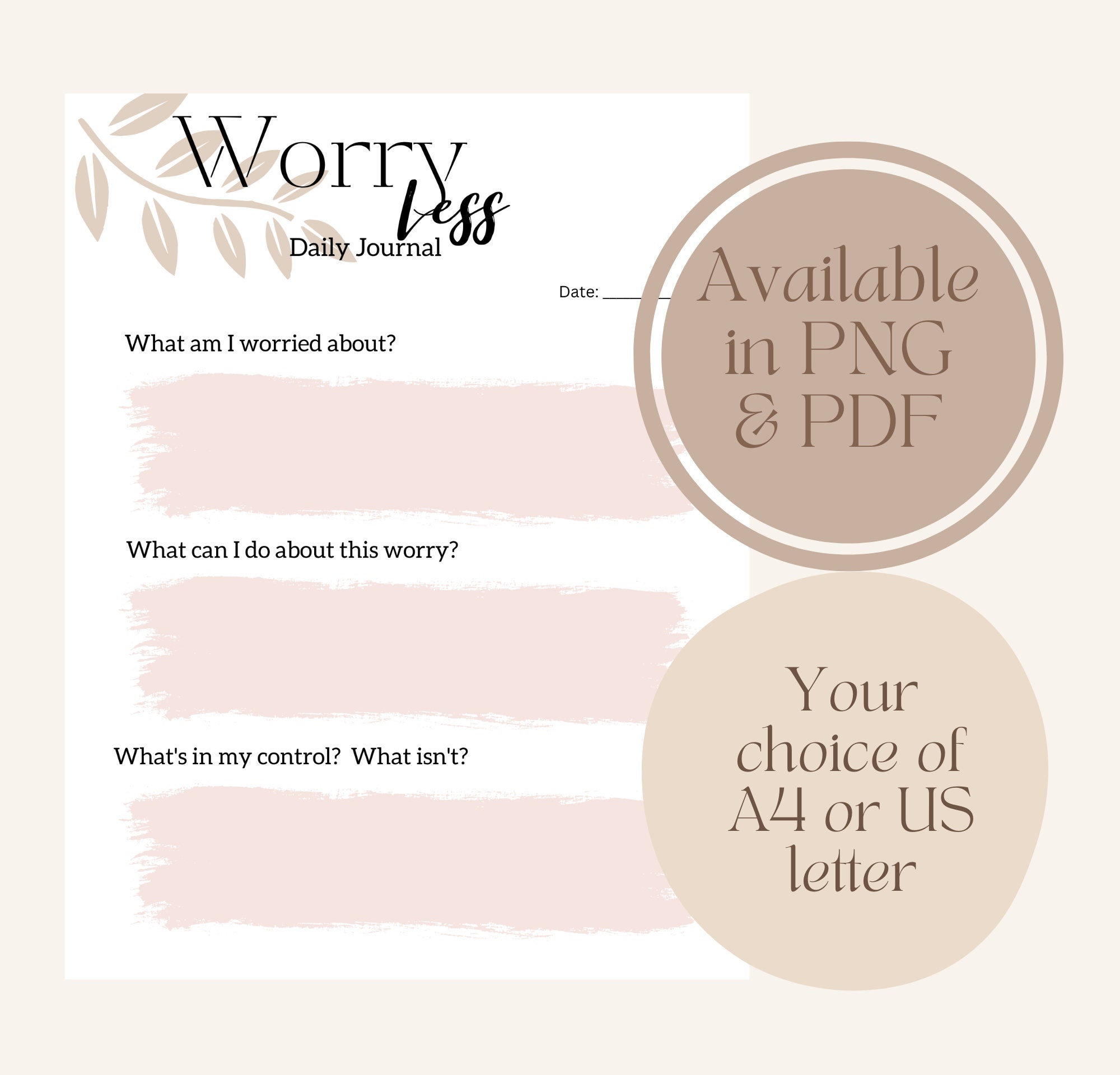 Printable Worry Journalanxiety Template Digital Journal Printable ...