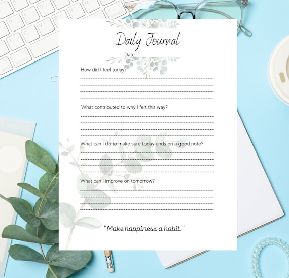 Printable Daily Journal Self-reflection Template Digital - Etsy