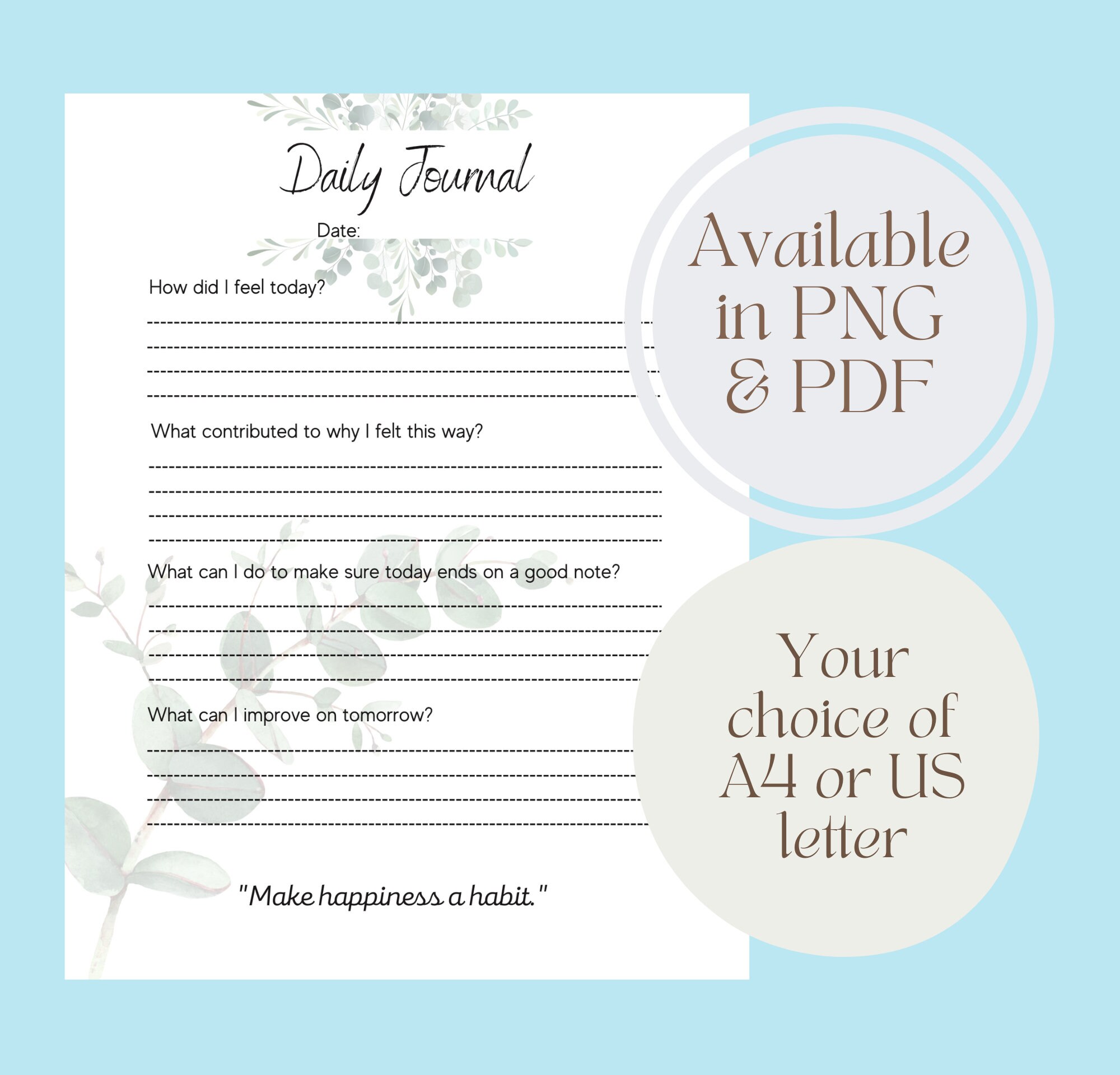 Printable Daily Journal| Self-reflection Template | Digital Journal ...