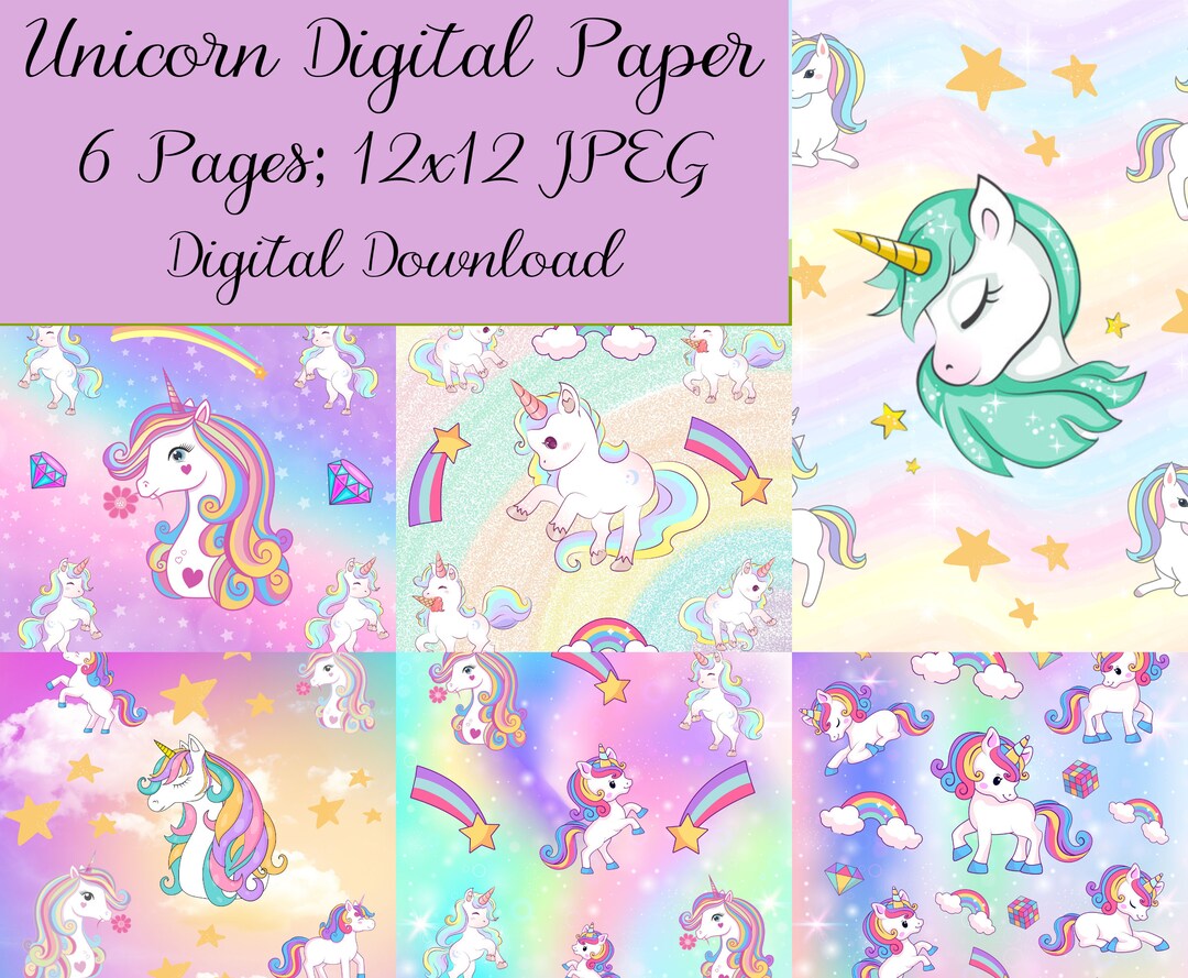 Unicorn Wall Art, Unicorn Digital Paper, Rainbow Unicorn, Wall-art ...