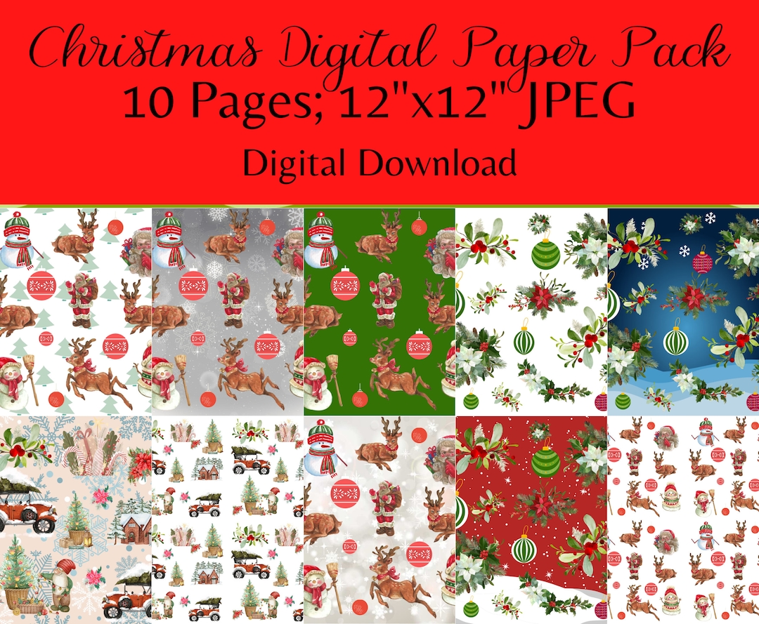 Christmas Digital Paper, Christmas Scrapbook Paper, Digital Scrapbook ...