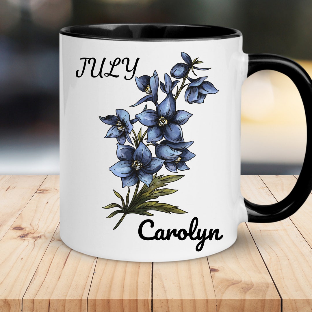 July Birth Flower Mug, Larkspur Birth Flower, July Flower Mug ...
