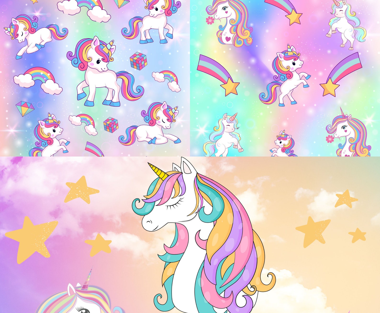 Unicorn Wall Art, Unicorn Digital Paper, Rainbow Unicorn, Wall-art ...