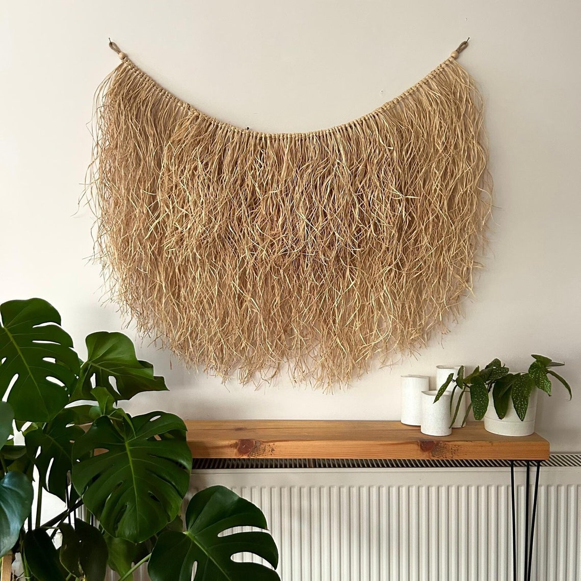 Natural Raffia Wall Hanging, Boho Wall Decor , Bohemian Raffia Wall Art ...