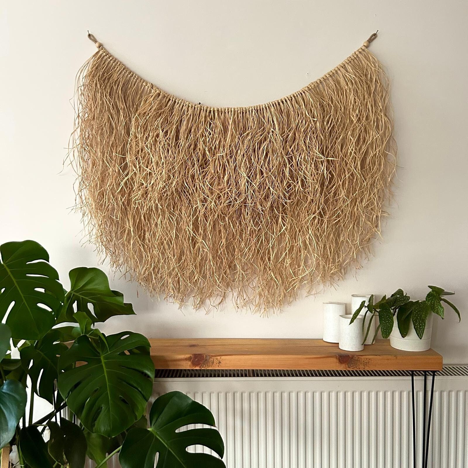 Natural Raffia Wall Hanging, Boho Wall Decor , Bohemian Raffia Wall Art ...