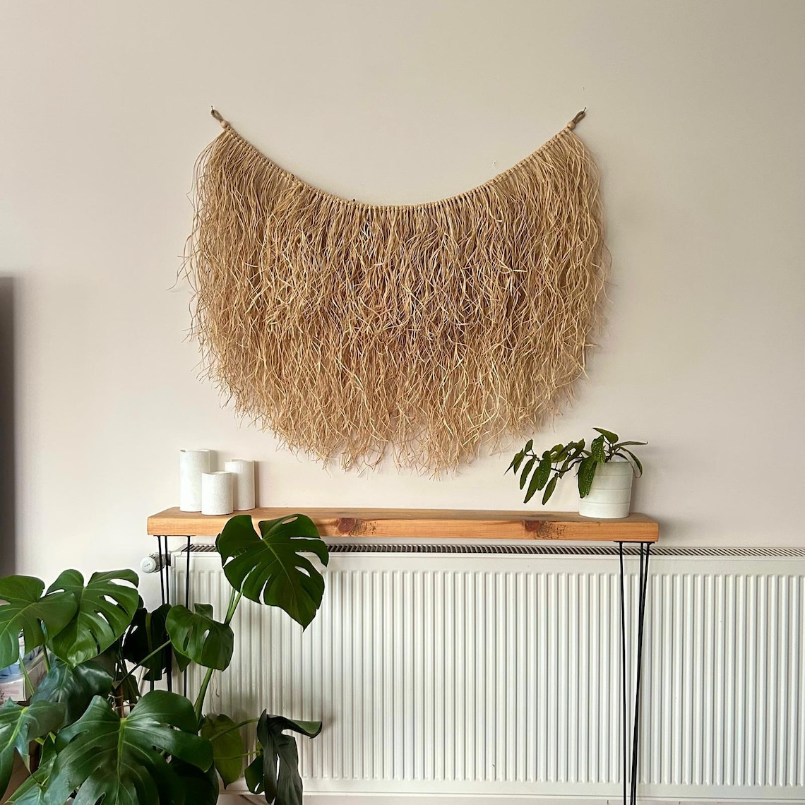 Natural Raffia Wall Hanging, Boho Wall Decor , Bohemian Raffia Wall Art ...
