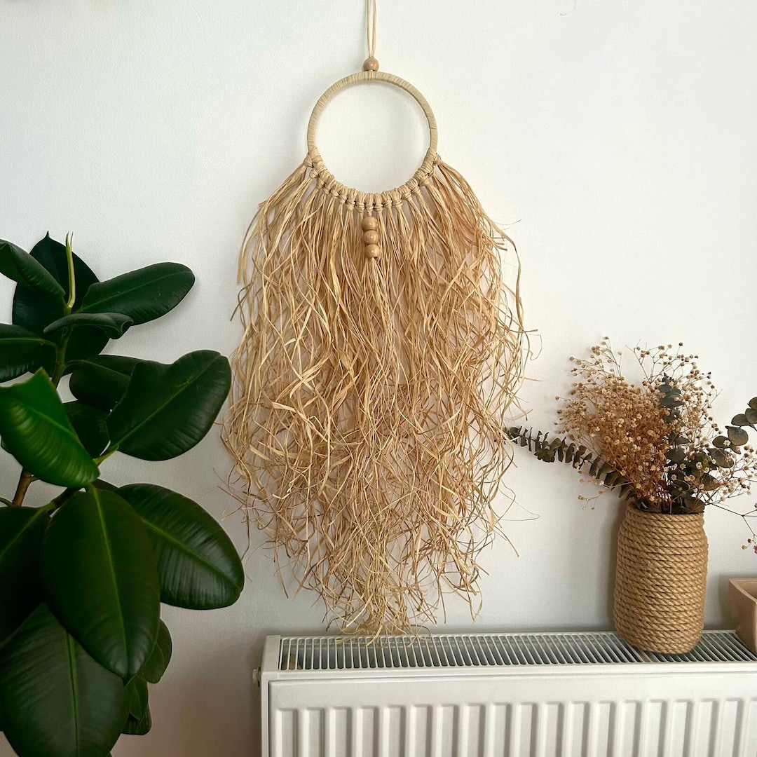 Natural Raffia Wall Hanging, Boho Wall Decor , Bohemian Raffia Wall Art ...