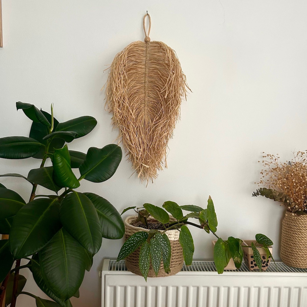 Natural Raffia Wall Hanging, Boho Wall Decor , Bohemian Raffia Wall Art ...