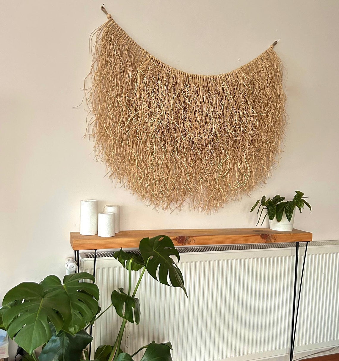 Natural Raffia Wall Hanging, Boho Wall Decor , Bohemian Raffia Wall Art ...