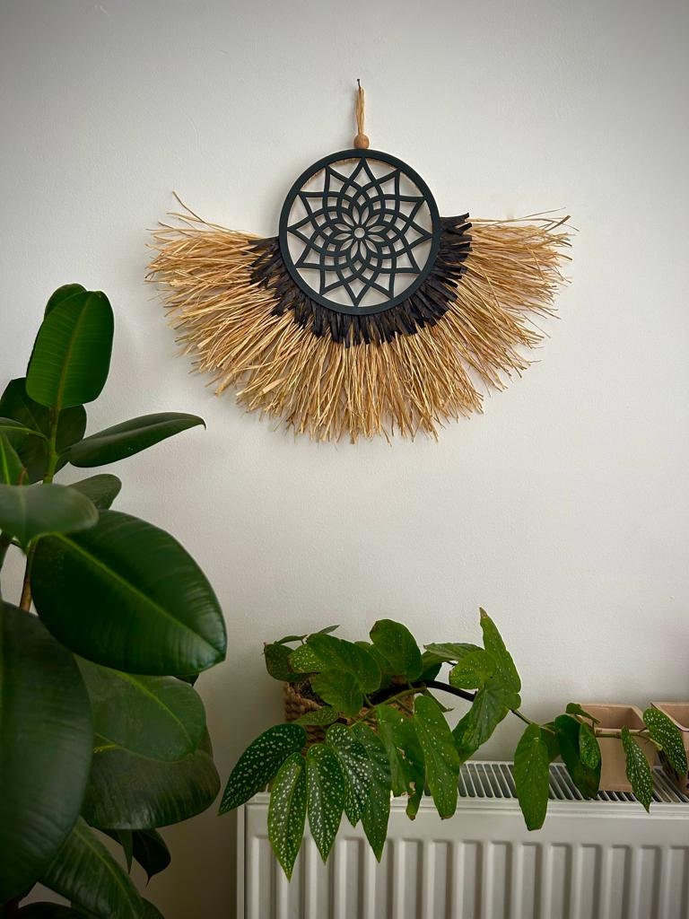 Natural Raffia Wall Hanging, Boho Wall Decor , Bohemian Raffia Wall Art ...