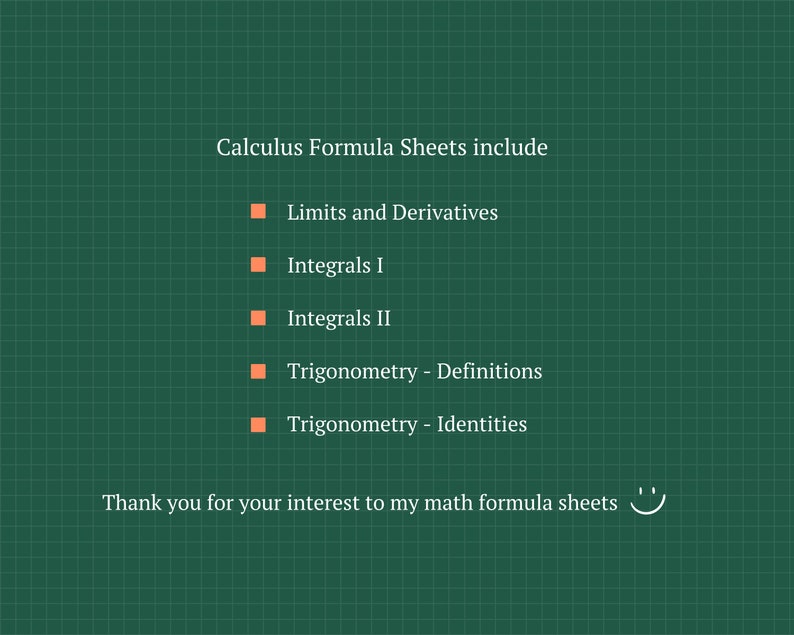 Calculus Formula Sheets, PDF Instant Download, Printable, Letter Size ...