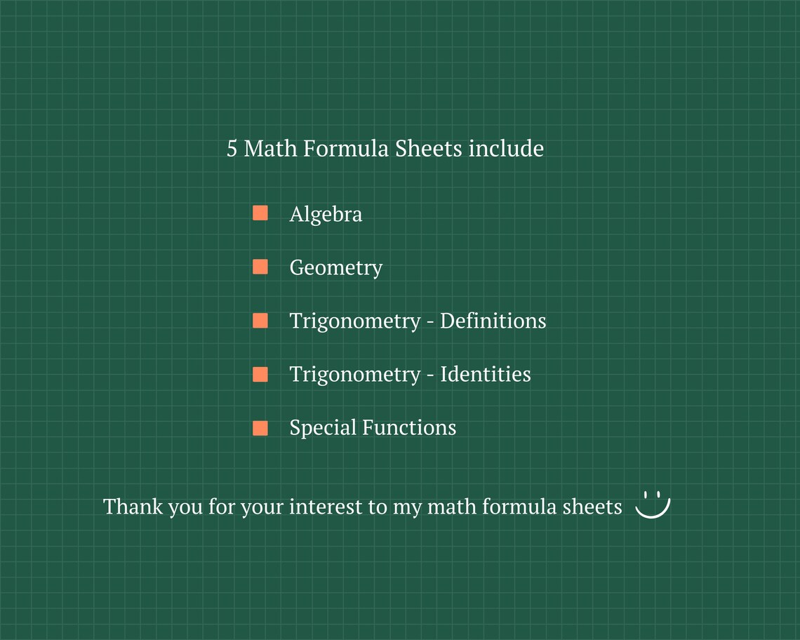 5 Math Formula Sheets, PDF Instant Download, Printable, Letter Size - Etsy