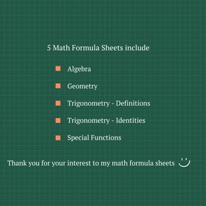 5 Math Formula Sheets, PDF Instant Download, Printable, Letter Size - Etsy