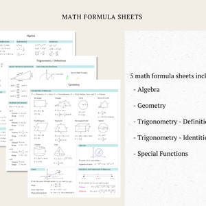Digital Notebook With Math Formula Sheets, Hyperlinked Tabs, 5 Math ...