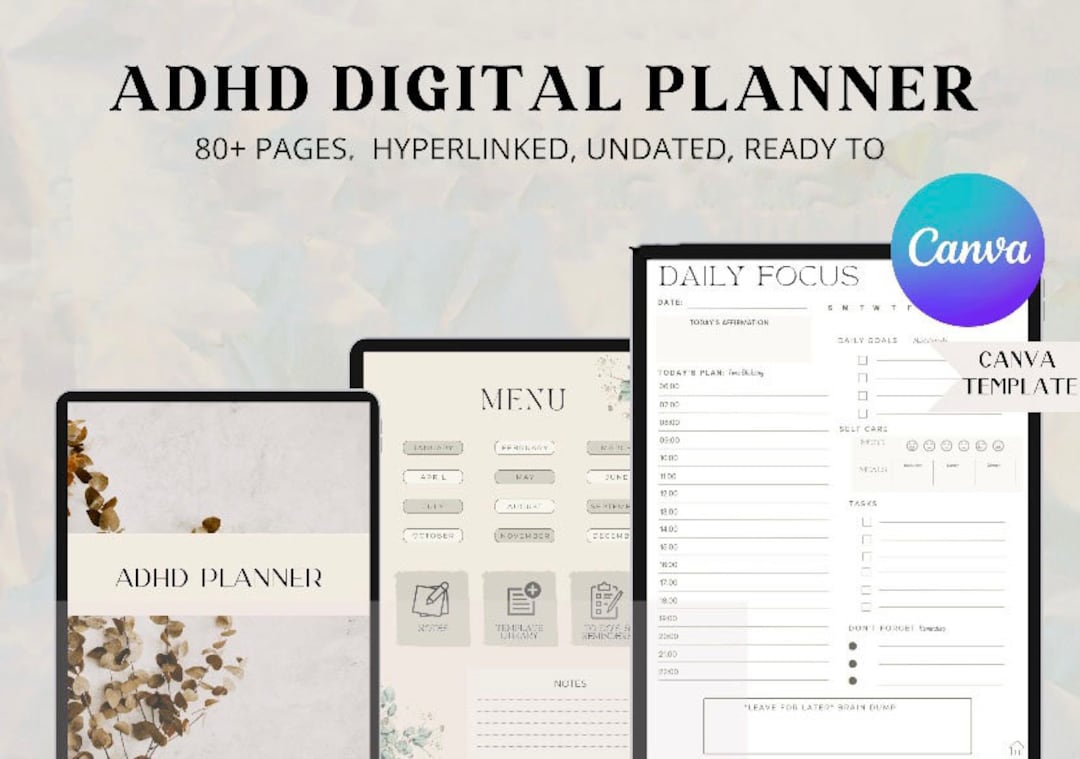 ADHD Planner, ADHD Digital Planner, Canva Planner Template, Editable ...