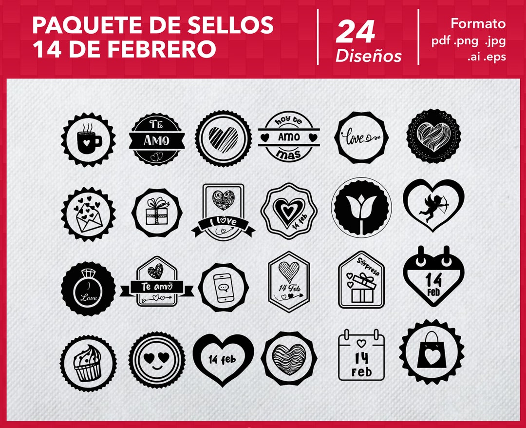 Paquete de sellos vectores elementos stikers 14 de Febrero San Valentín ...