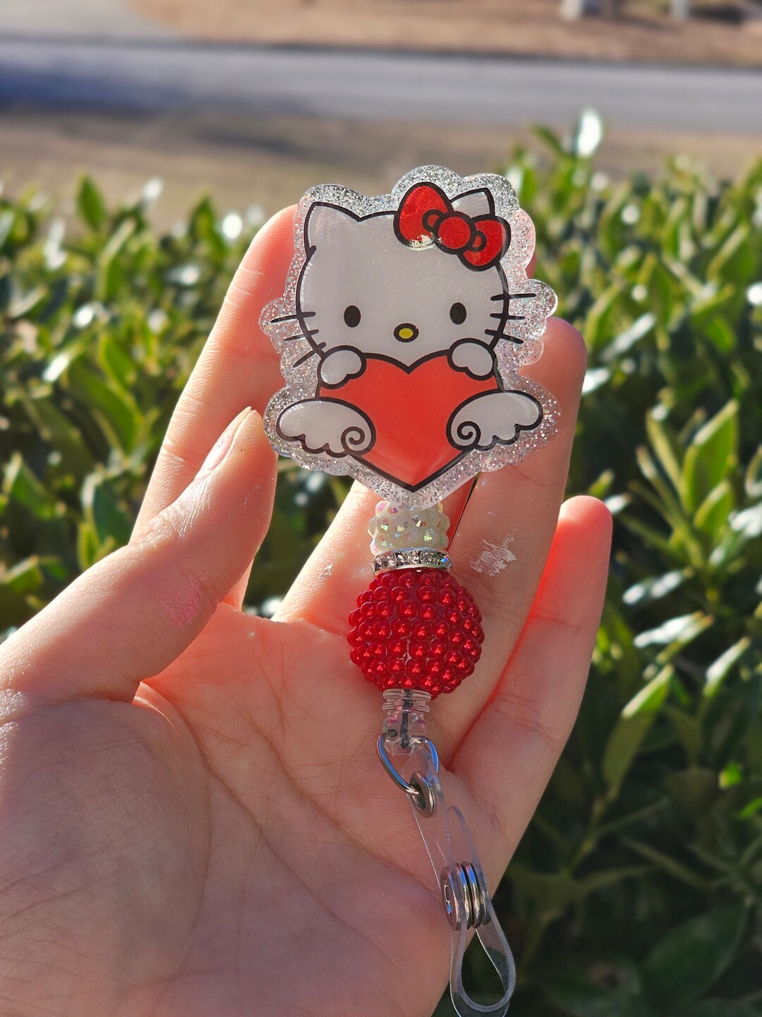 Hello Kitty With Heart/white Cat Badge/ Hello Kitty Badge Reel - Etsy