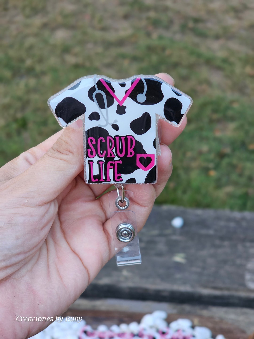 Scrub Cow Print Badge Reel/scrub Life/nurse Badge Reel - Etsy