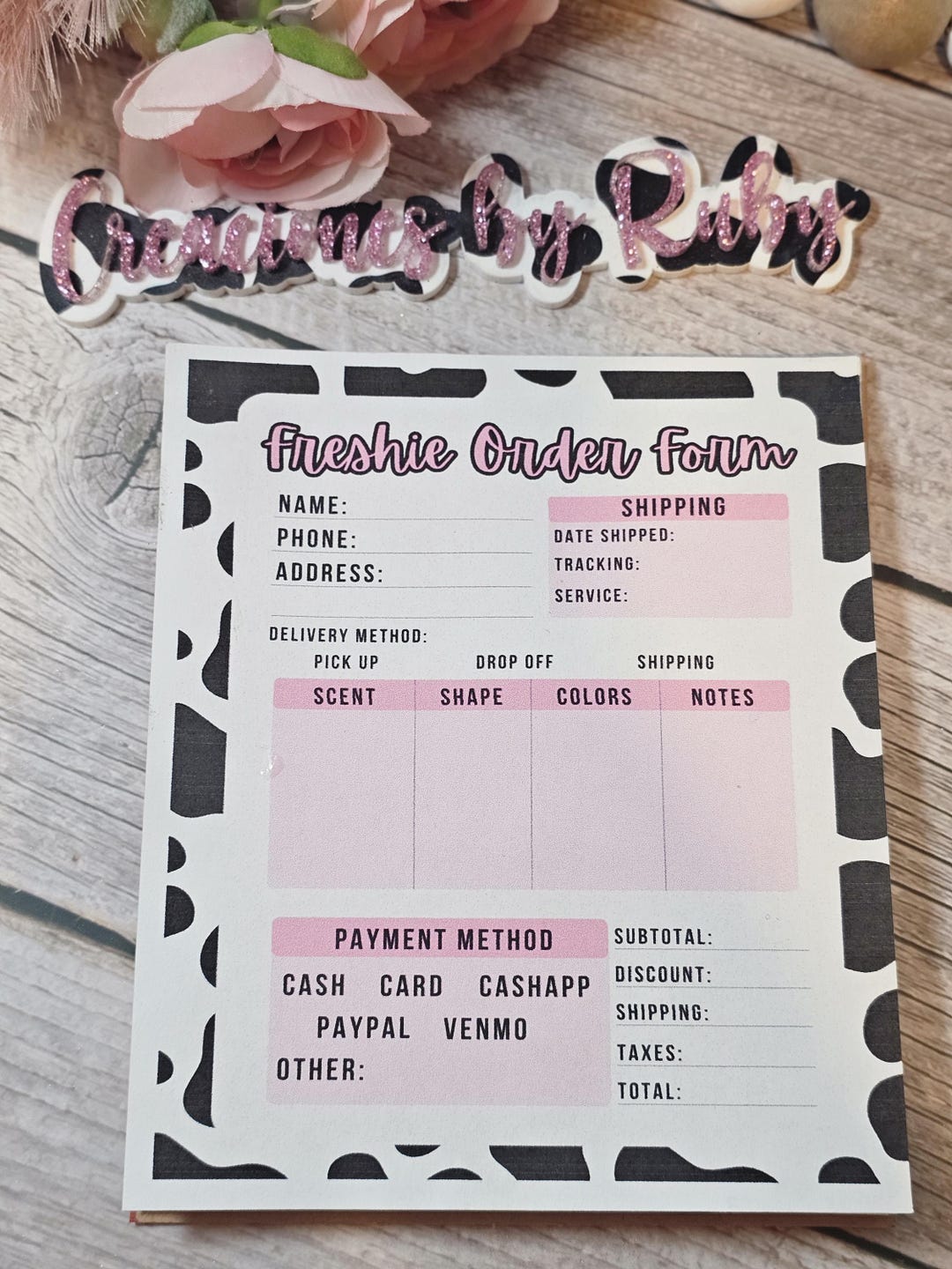 Freshie Order Form Notepad/cow Print Note Pad - Etsy