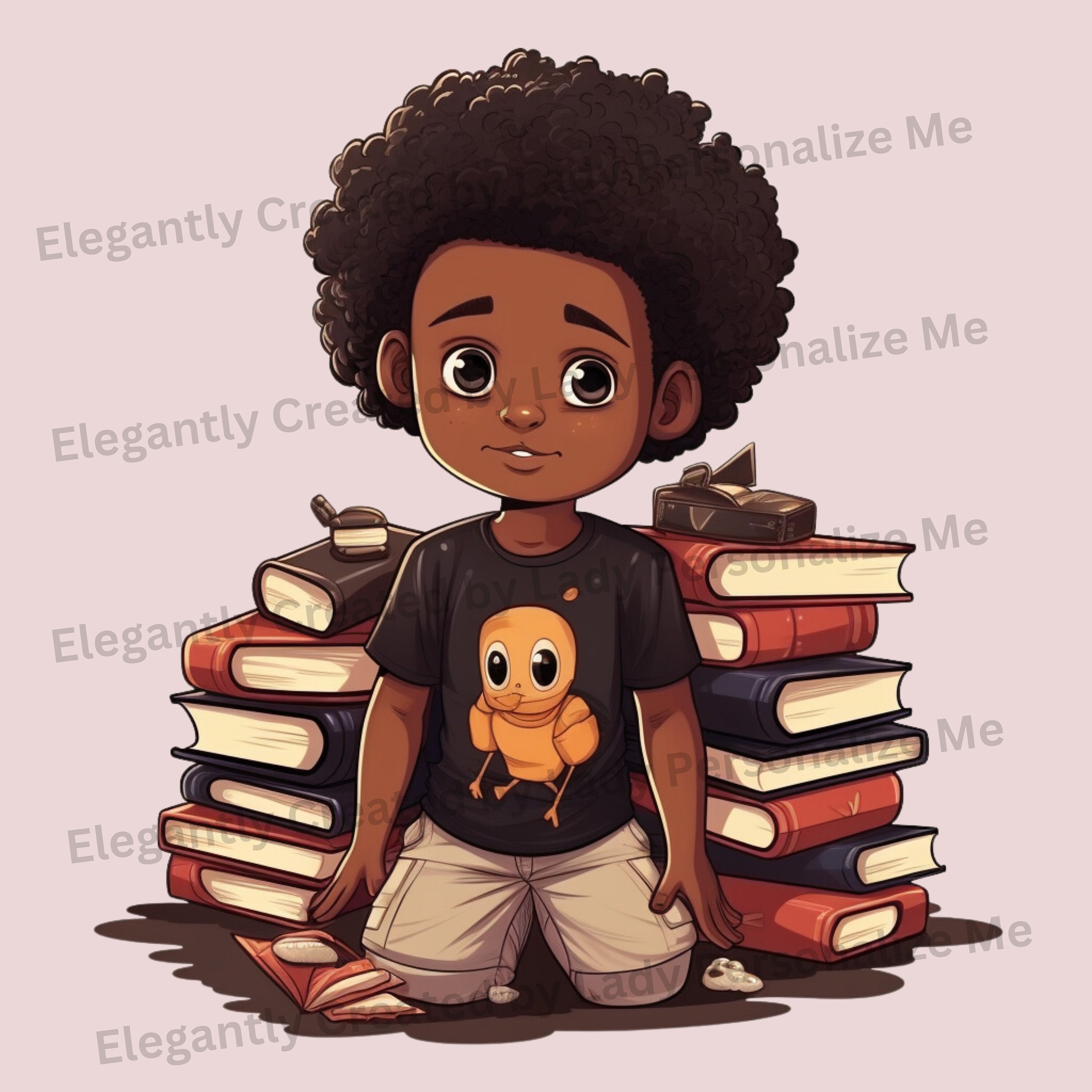 Adorable Black Boy With Books: Transparent Digital Clipart, Ideal Gift ...