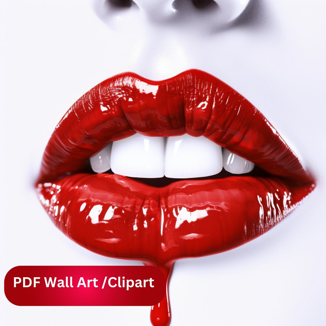 Vibrant Red Lips Wall Art | Digital Print | Clipart Wallet | Eye ...