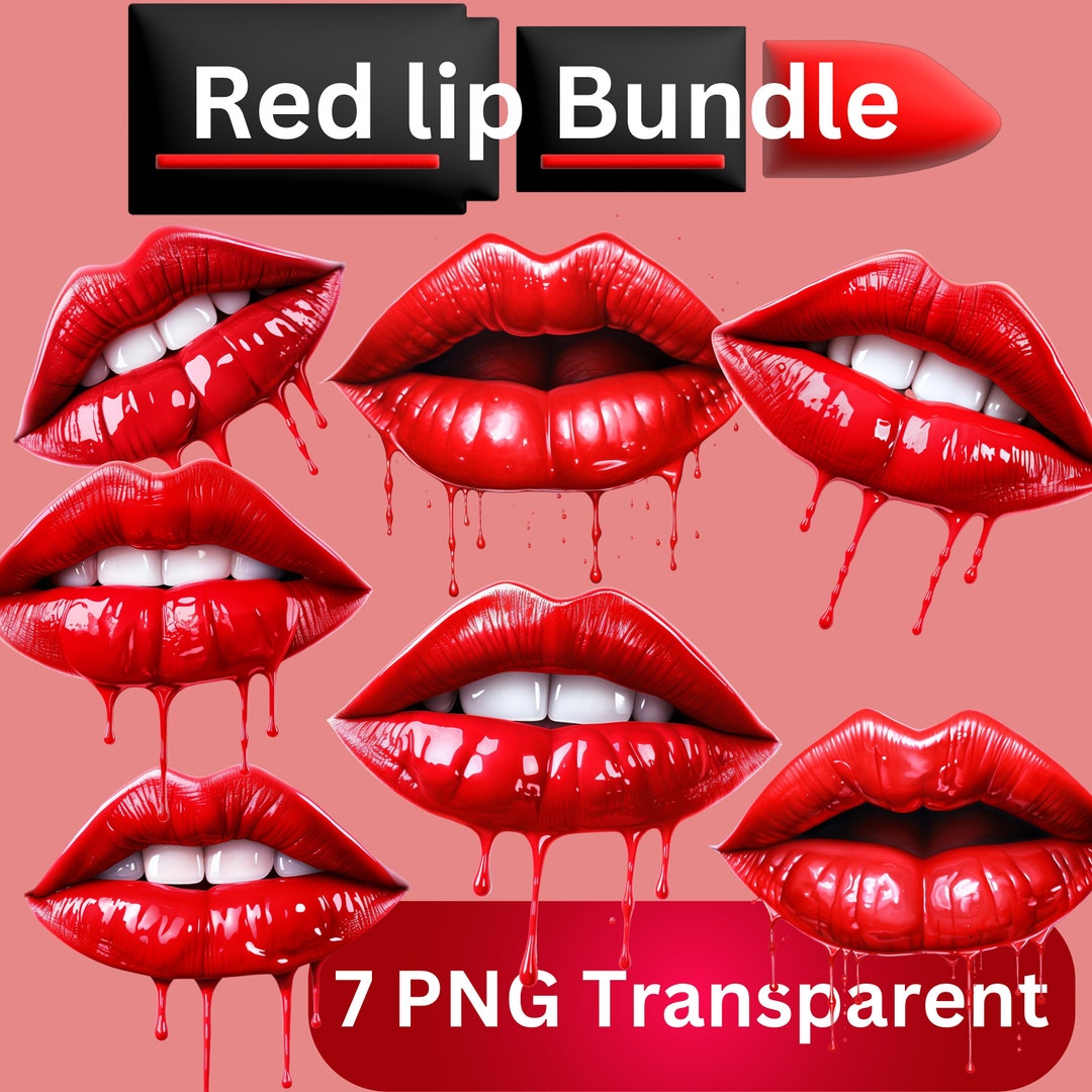 Red Lips Clipart: Romantic Kisses Graphic PNG Bundle (digital Download ...