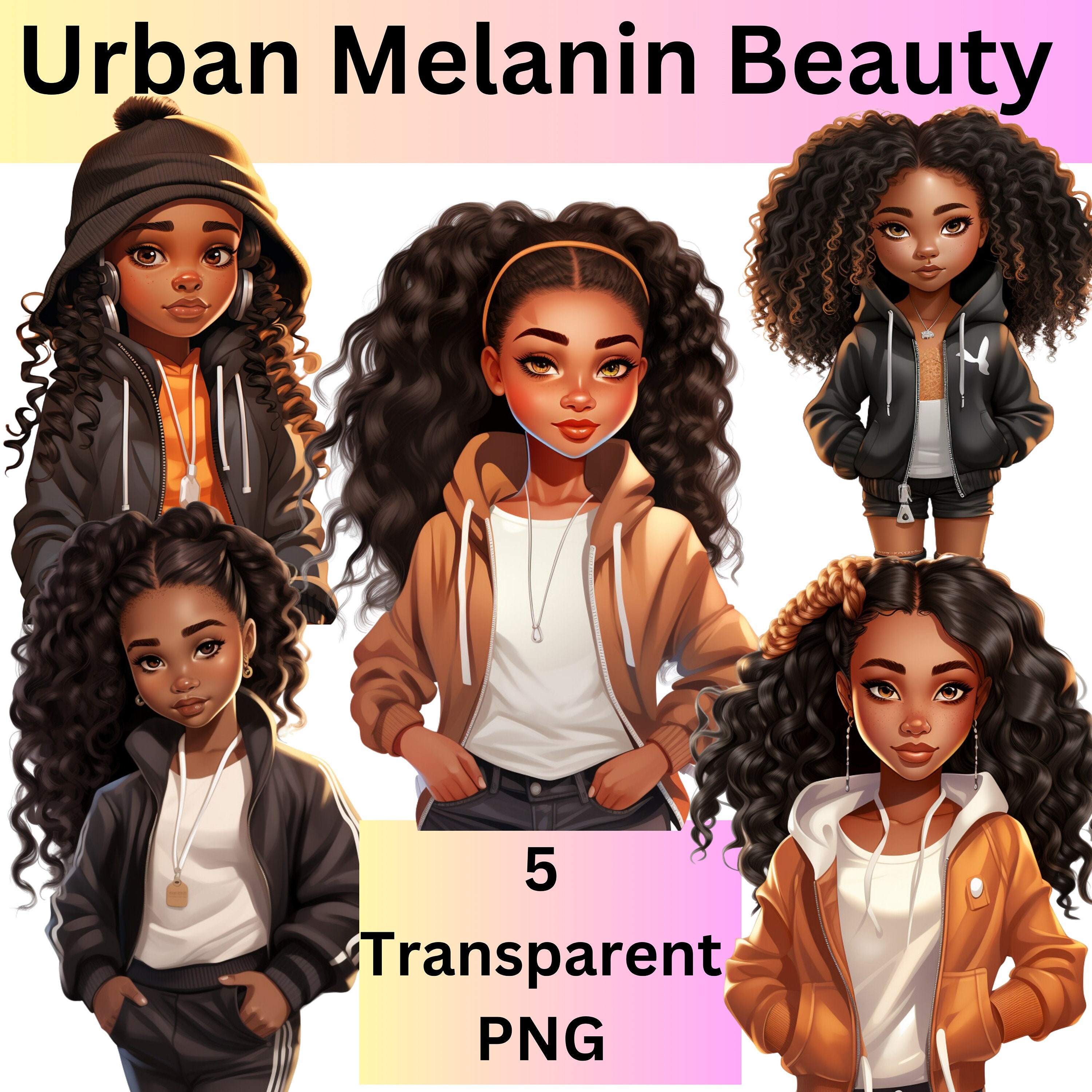 Chic Urban Melanin Beauty Bundle PNG, Clipart, Digital Download Perfect Gift for Her and Black ...
