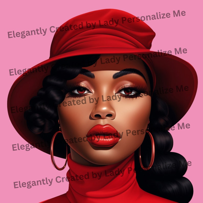 Empowering Black Woman Art: Red Hat Melanin Beauty Clipart Bundle 2 ...