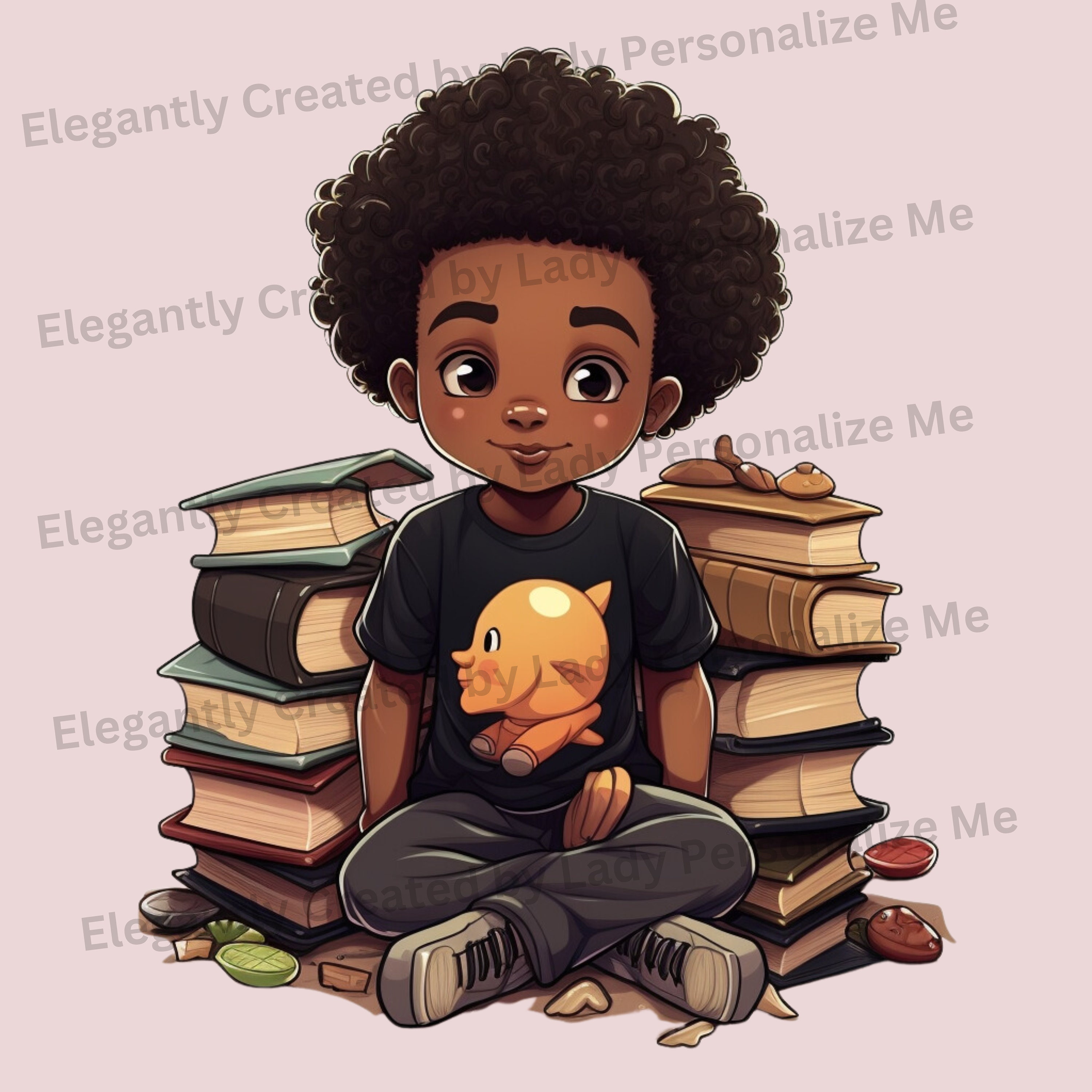 Adorable Black Boy With Books: Transparent Digital Clipart, Ideal Gift ...