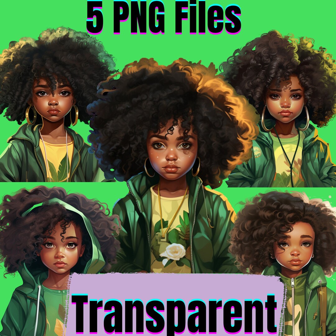 Black Girl Magic Clipart: Green PNG Graphics Bundle (digital Download ...