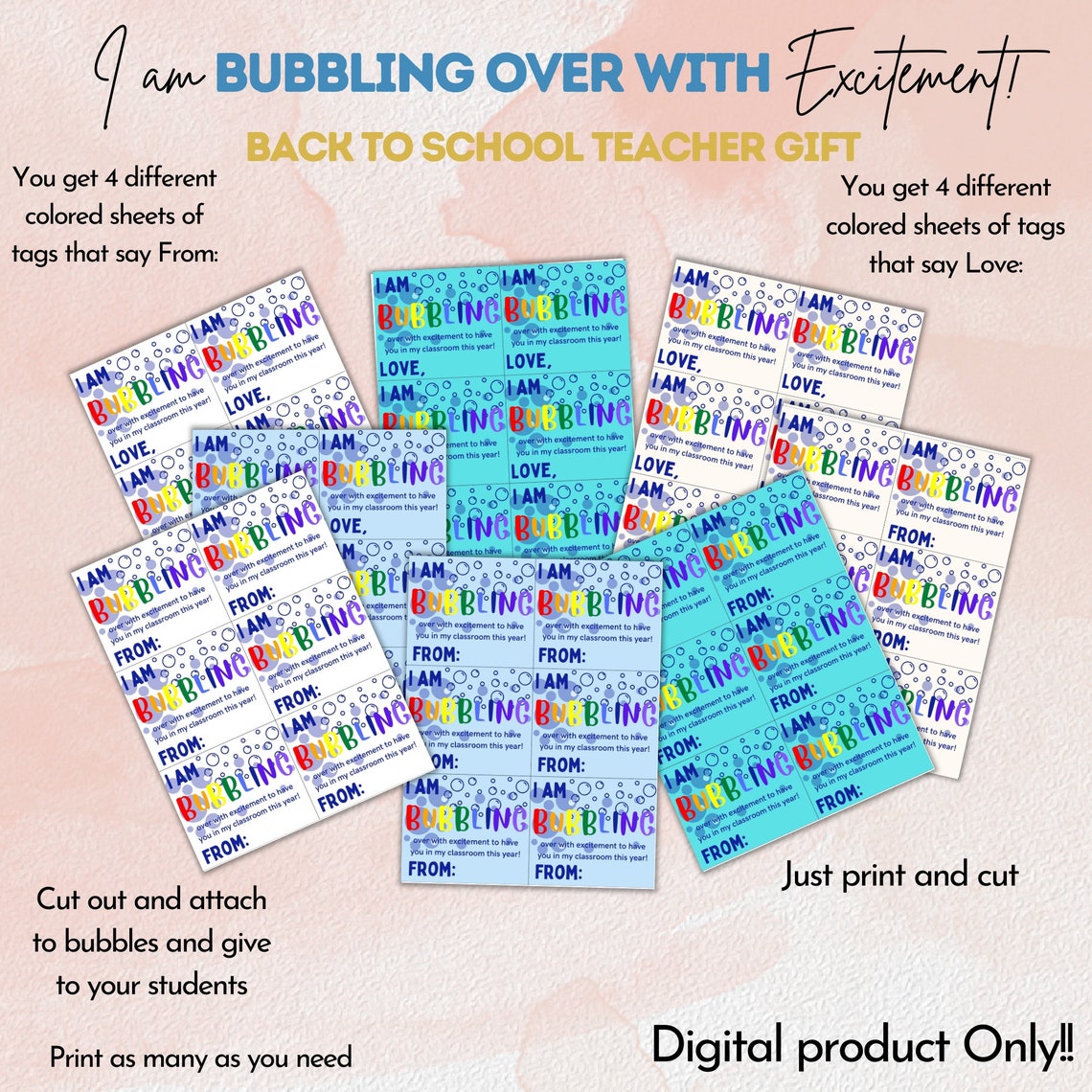 Editable Back to School Bubbles Gift Tag Printable for Students, Open ...