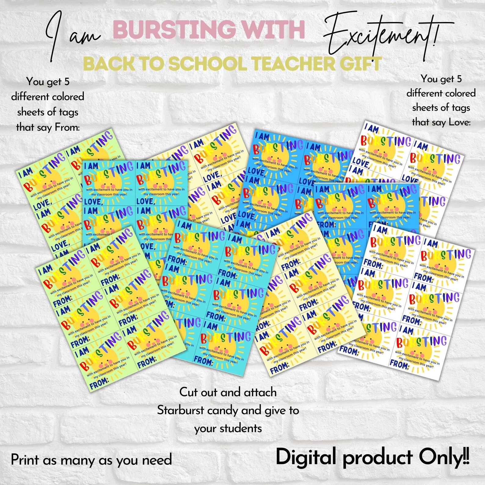 Back to School Starburst Gift Tag Printable for Students, Open House ...