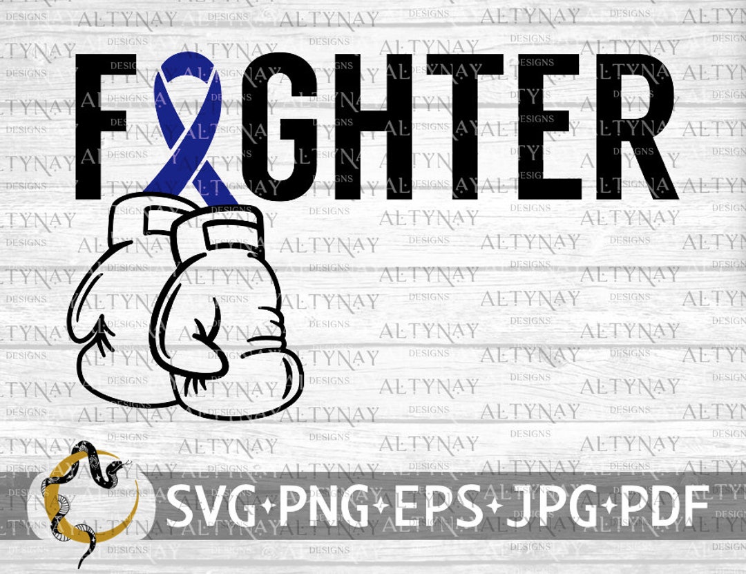 Colon Cancer Fighter SVG, Colon Cancer Boxing Gloves Ribbon, Colon ...
