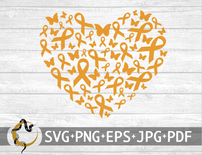 Appendix Butterfly Heart Ribbon Cancer SVG Ribbon Amber SVG | Etsy