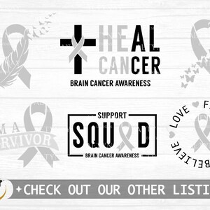 Brain Cancer Grey Heart Ribbon SVG, Brain Cancer SVG, Brain Cancer ...