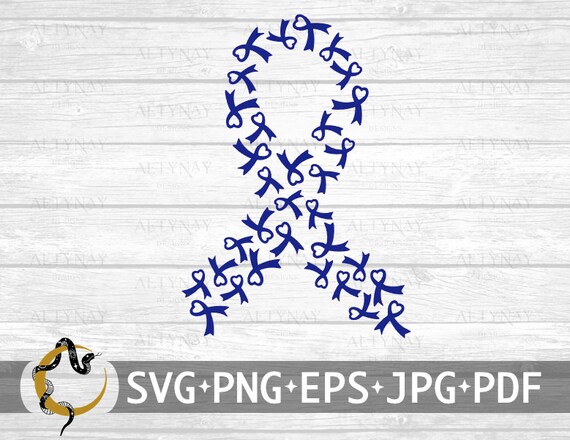 Colon Cancer Dark Blue Heart Ribbon SVG Colon Cancer SVG | Etsy