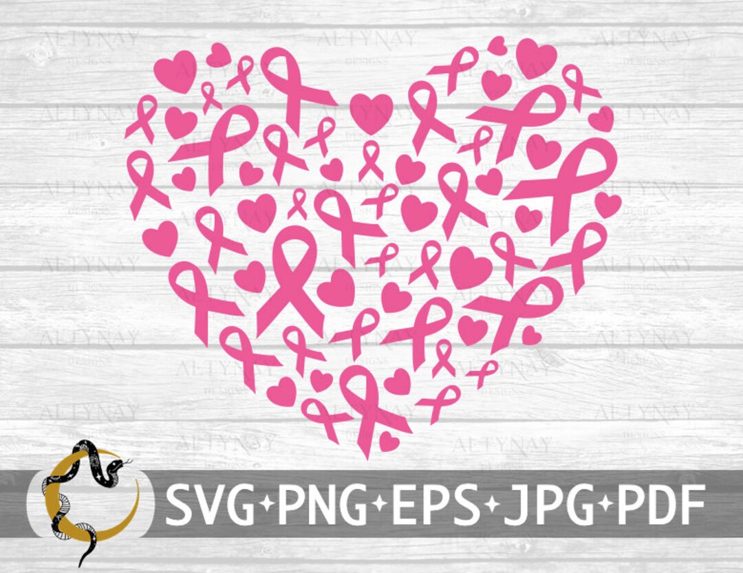 Breast Cancer Heart Ribbon SVG, Breast Cancer Awareness, Pink Cancer ...