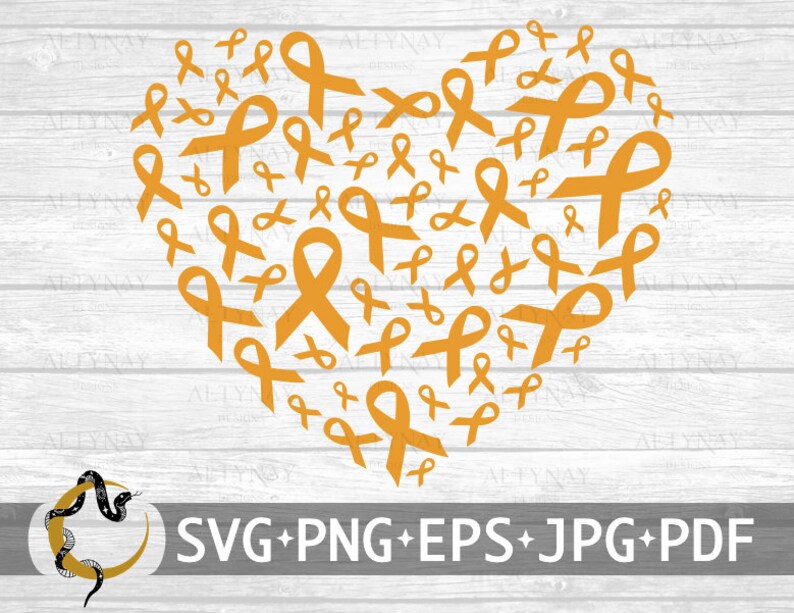Appendix Cancer Heart Ribbon SVG Heart Ribbon Amber SVG - Etsy