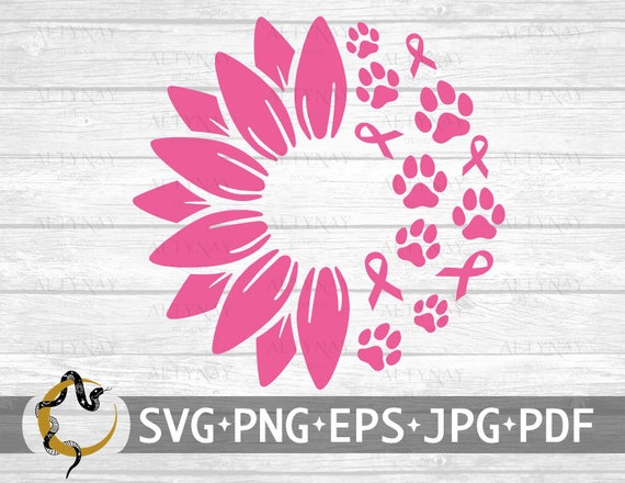Sunflower Breast Cancer Dog Paw SVG Pink Cancer Ribbon | Etsy