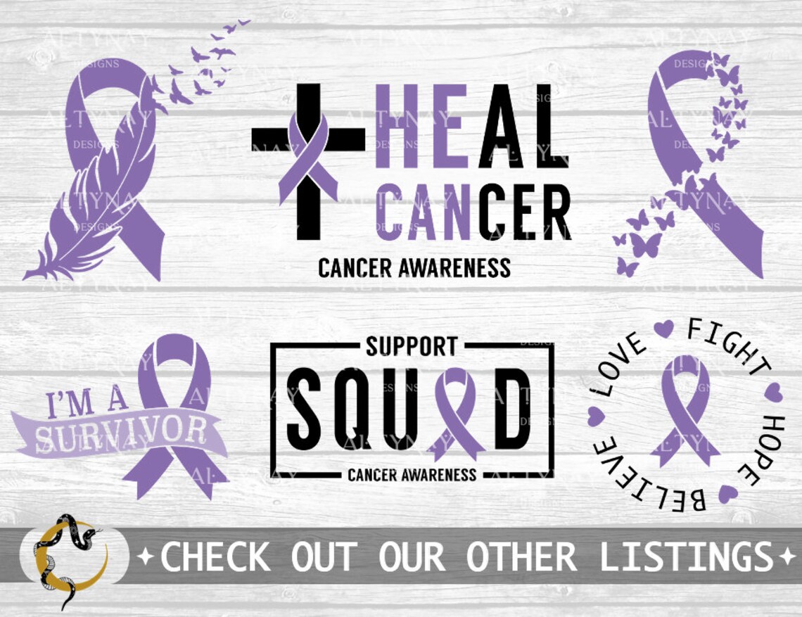 Feather Cancer Ribbon SVG All Cancer Ribbon Awareness SVG - Etsy