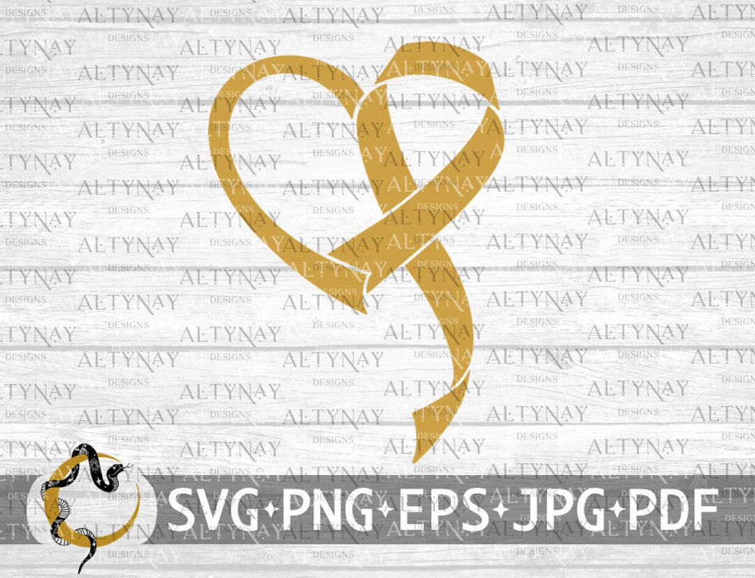 Childhood Cancer Heart Ribbon SVG, Ribbon Gold SVG, Childhood Cancer ...