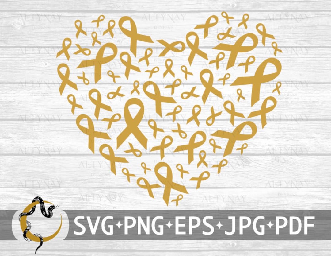 Childhood Cancer Heart Ribbon SVG, Heart Ribbon Gold SVG, Childhood ...