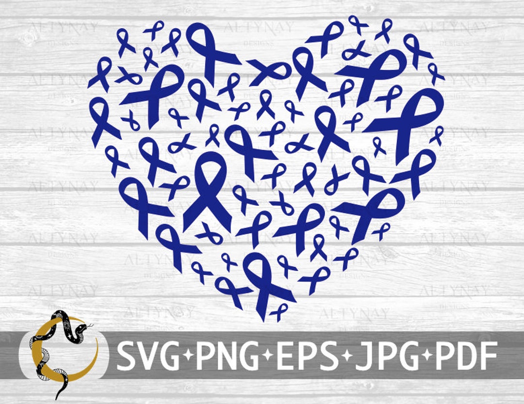 Colon Cancer Heart Ribbon SVG, Heart Ribbon Dark Blue SVG, Colon Cancer ...