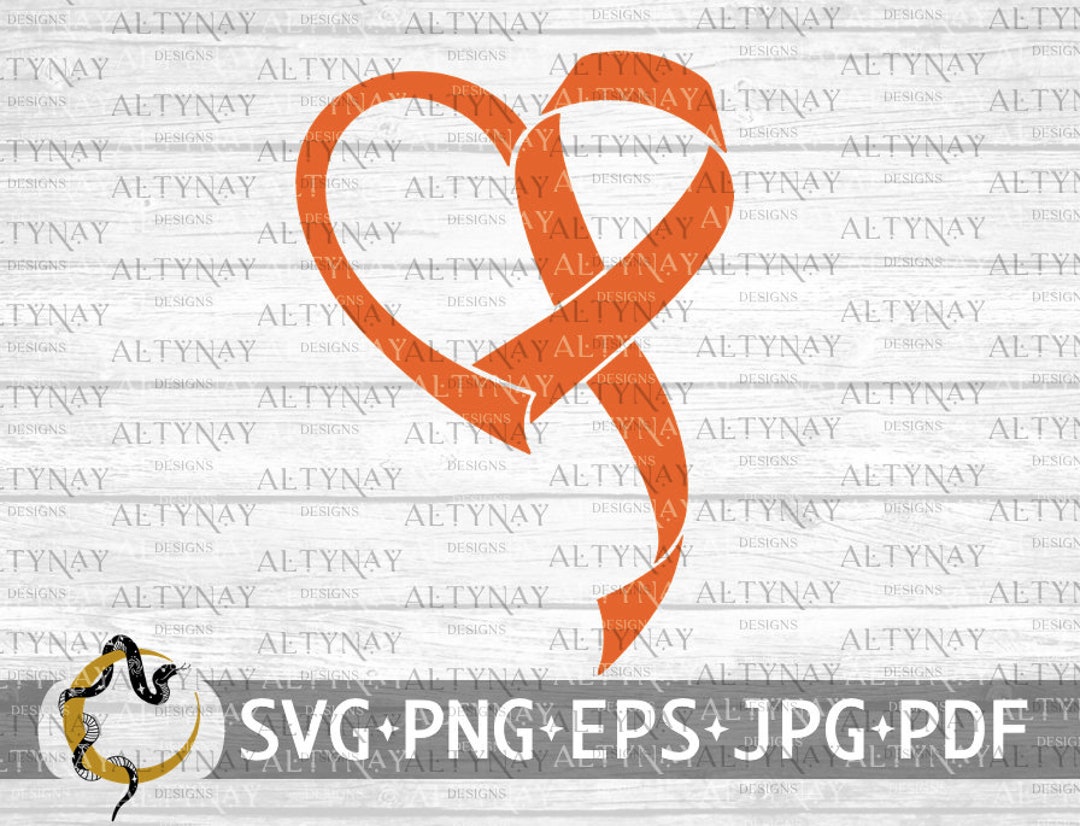 Leukemia Cancer Heart Ribbon SVG, Leukemia Cancer Awareness SVG, Orange ...