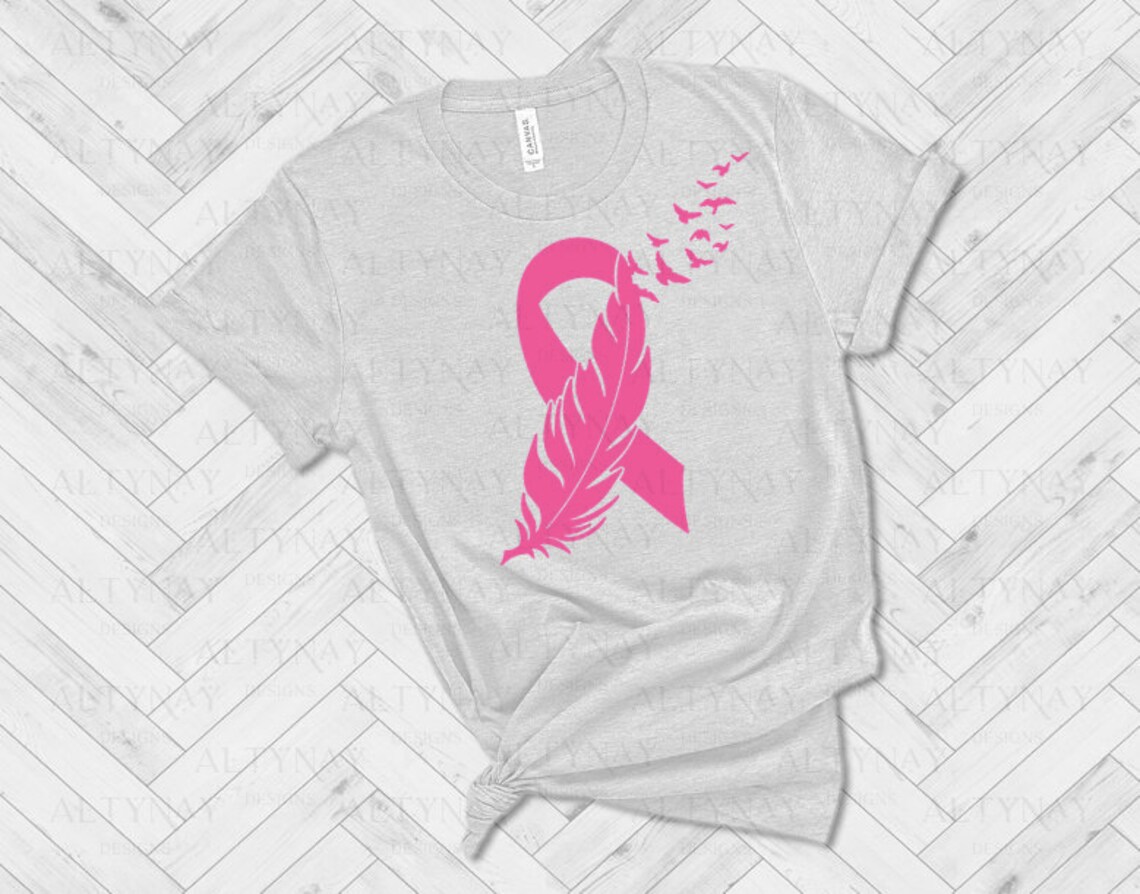 Feather Breast Cancer Ribbon SVG, Breast Cancer Ribbon Awareness SVG ...